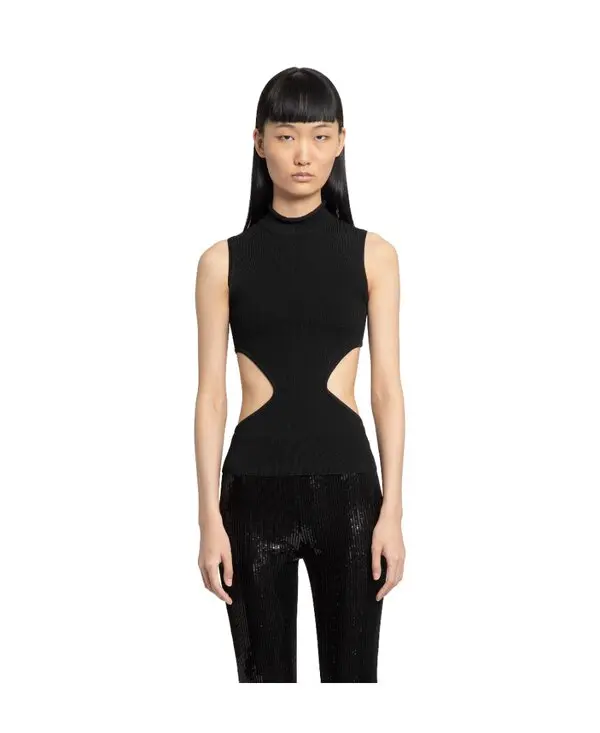 We11Done Ribbed-knit Cut-out Top - Black