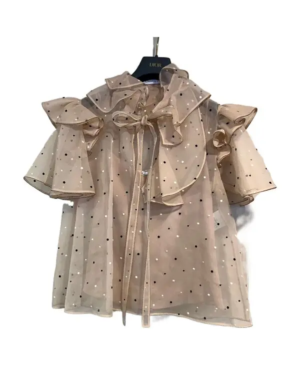 Dior Ruffled Polka Dot Blouse - Nude