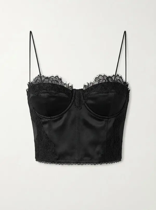 Gucci Embroidered Silk Satin Top With Allover Lace Detail - Black