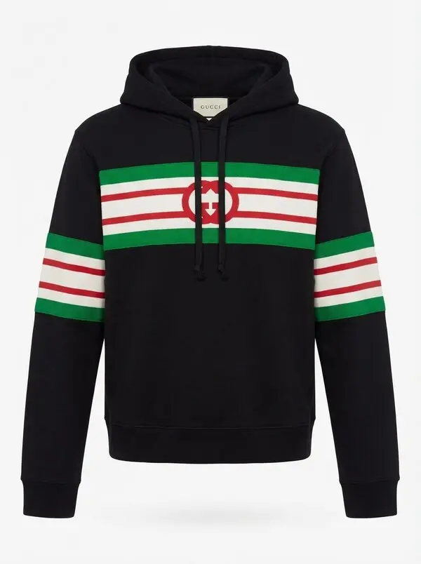 Gucci Interlocking G Print Hooded Sweatshirt - Black