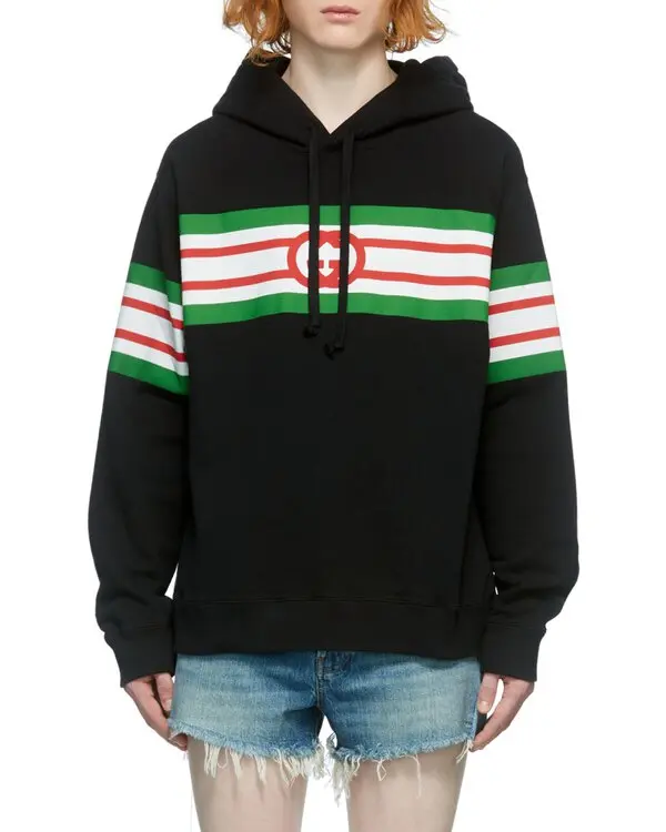 Gucci Interlocking G Print Hooded Sweatshirt - Black