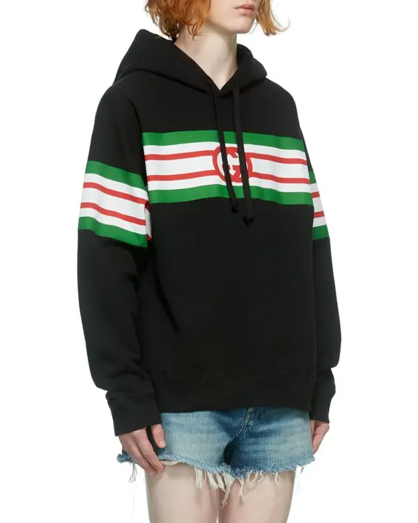 Gucci Interlocking G Print Hooded Sweatshirt - Black