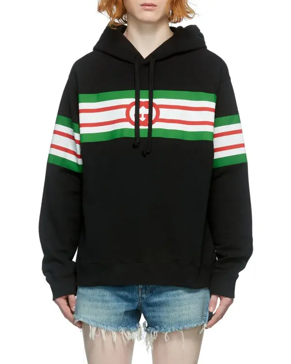 Gucci Interlocking G Print Hooded Sweatshirt - Black
