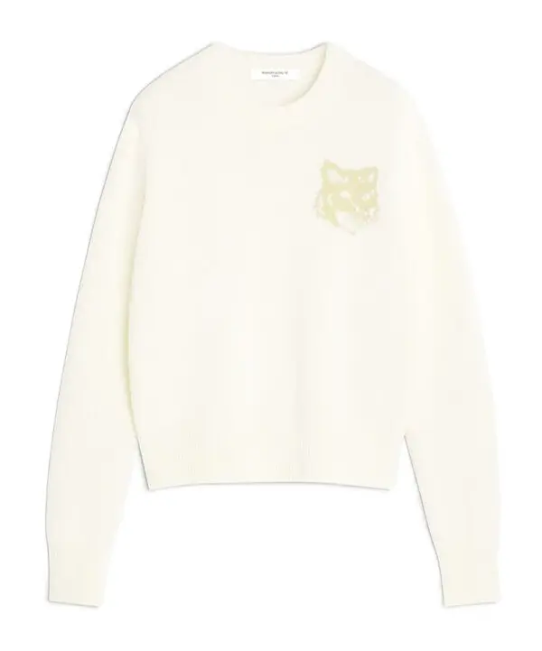 Maison Kitsuné Fox Head Intarsia Crew Neck Jumper - Beige/tan