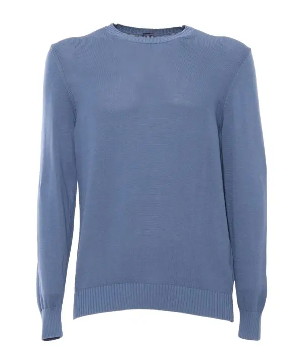 Fedeli Crewneck Knitted Jumper With Rib Details - Blue