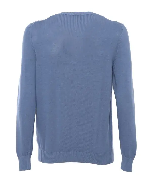Fedeli Crewneck Knitted Jumper With Rib Details - Blue