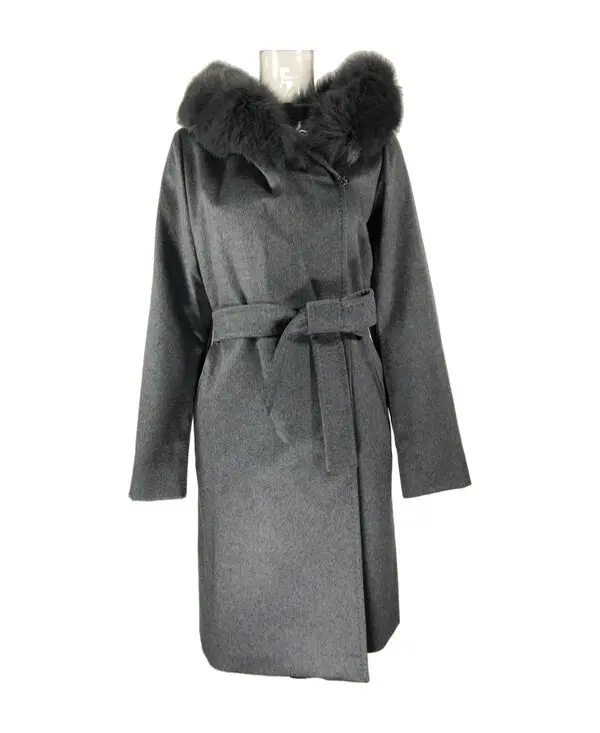 Max Mara Fur Hooded Belted Coat