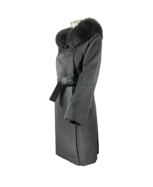Max Mara Fur Hooded Belted Coat