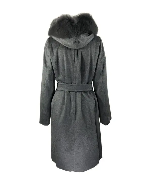 Max Mara Fur Hooded Belted Coat