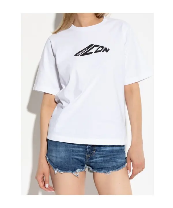 Dsquared2 Icon" Logo Printed Crewneck T-shirt - White