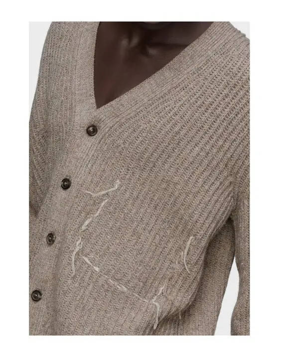 MAISON MARGIELA Ribbed Buttoned Cardigan With Distressed Details - Walnut Color