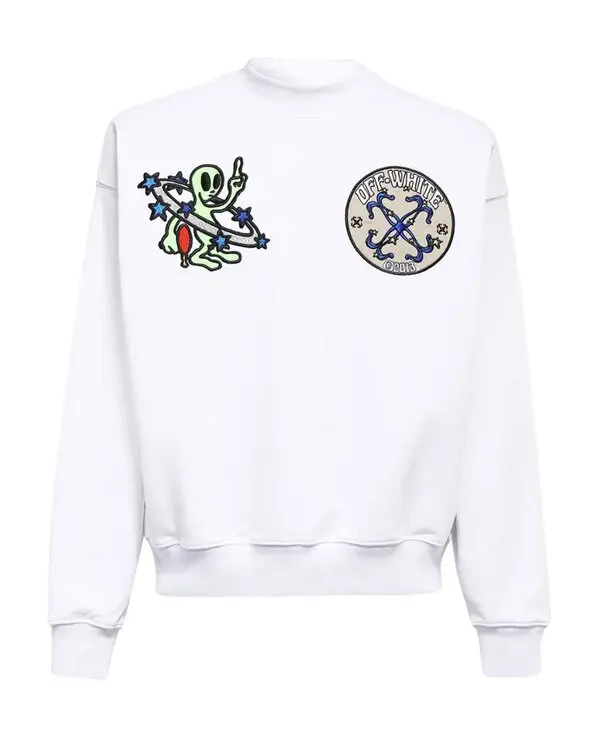 Off-White Long-sleeved Round-neck Sweater With Appliqu - White
