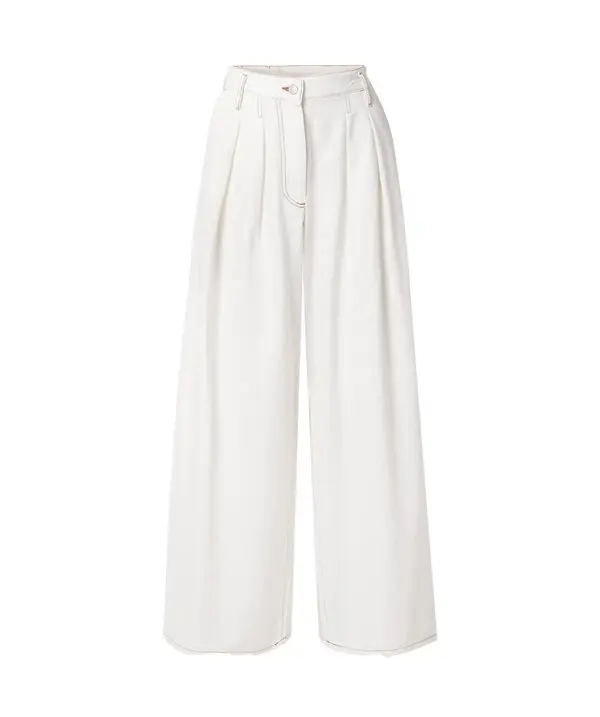 Dries Van Noten Pleated Denim Wide-leg Pants - White