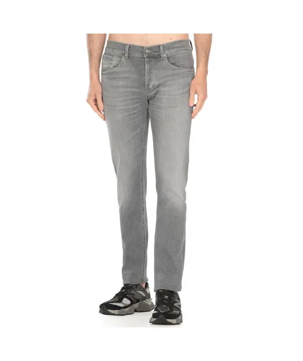 DONDUP Slim Fit Pants With Metal Logo Buttons - Gray
