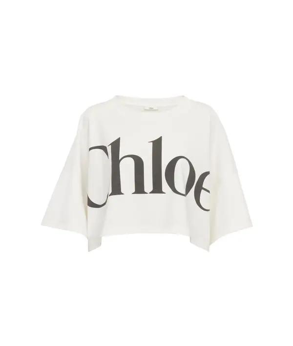 Chloé Logo Printed Crewneck Cropped T-shirt - White