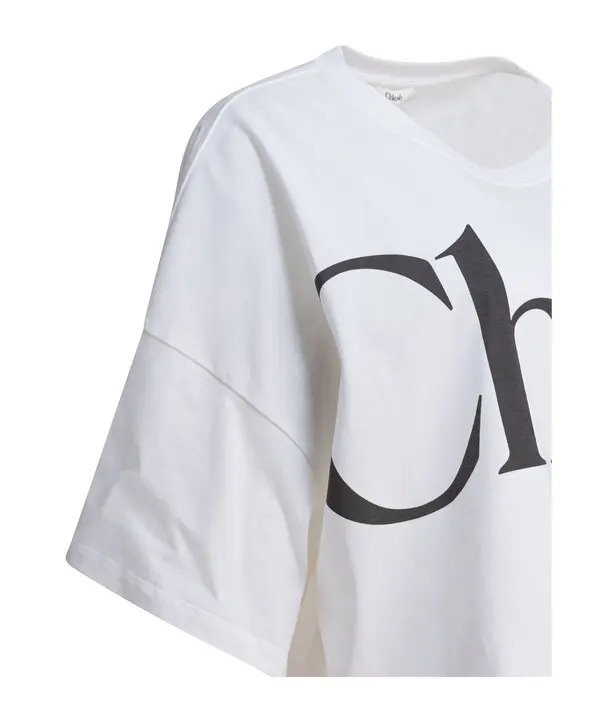 Chloé Logo Print Cropped T-shirt - White