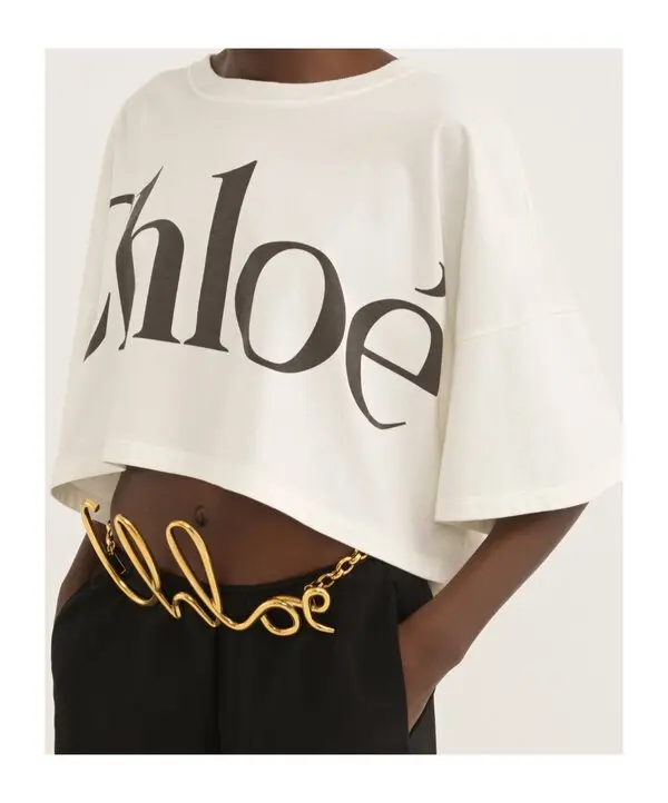 Chloé Logo Print Cropped T-shirt - White