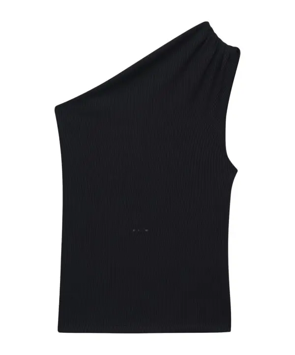ANINE BING Camila One-shoulder Ribbed Top - Black
