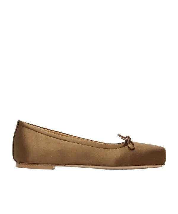 AeydĒ Gabriella Satin Ballet Flats - Tobacco