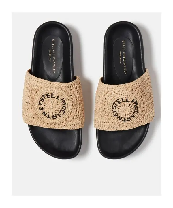 Stella McCartney Elyse Logo Raffia Slides