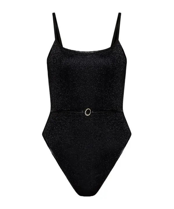 Oseree Lurex One Piece Swimsuit With Decorative Belt - Black