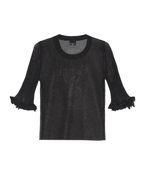 GANNI Sheer Jacquard Top With Graphic Motif - Black