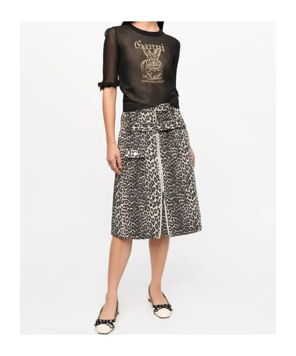 GANNI Sheer Jacquard Top With Graphic Motif - Black