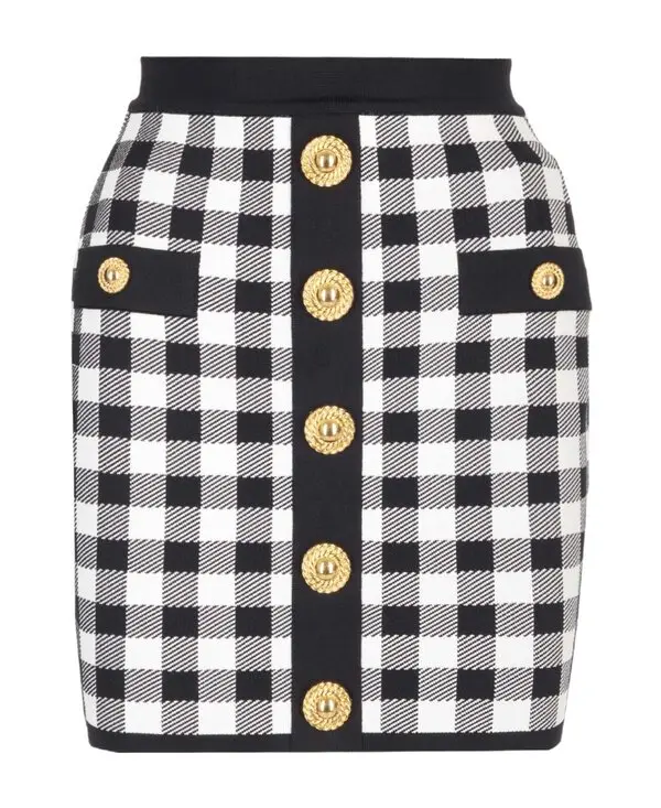 Balmain Fine-knit Gingham Skirt - Green