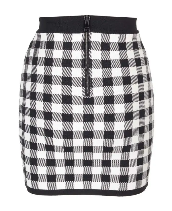 Balmain Fine-knit Gingham Skirt - Green