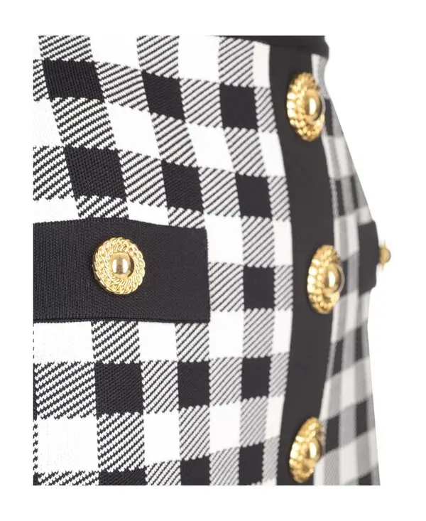 Balmain Fine-knit Gingham Skirt - Green