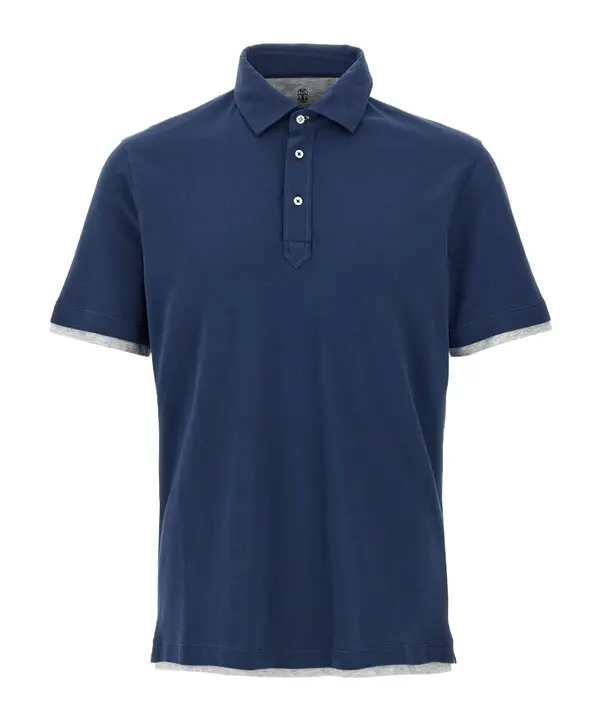 Brunello Cucinelli Layered Slim Fit Polo Shirt - Blue