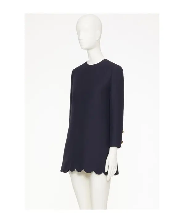 Valentino Garavani Crewneck Long Sleeve Scalloped Hem Mini Dress