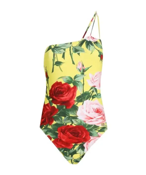 Dolce & Gabbana One-shoulder Floral Print Swimsuit - Multicolor