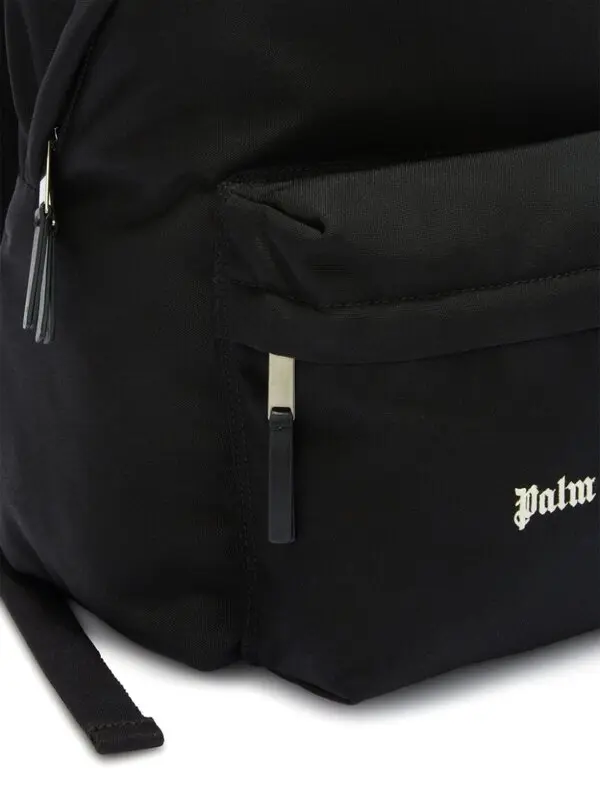 Palm Angels Logo Embroidered Zipped Backpack - Black