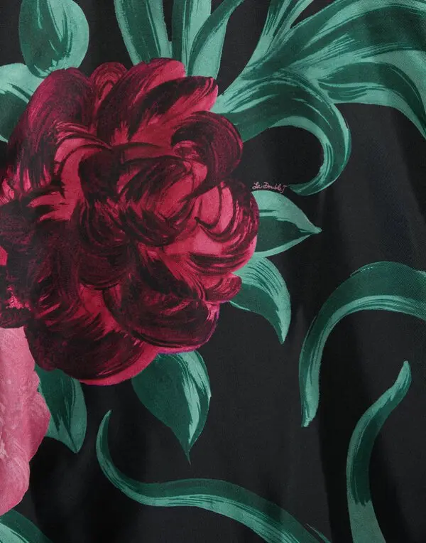 La DoubleJ Peony Print High Neck Silk Top