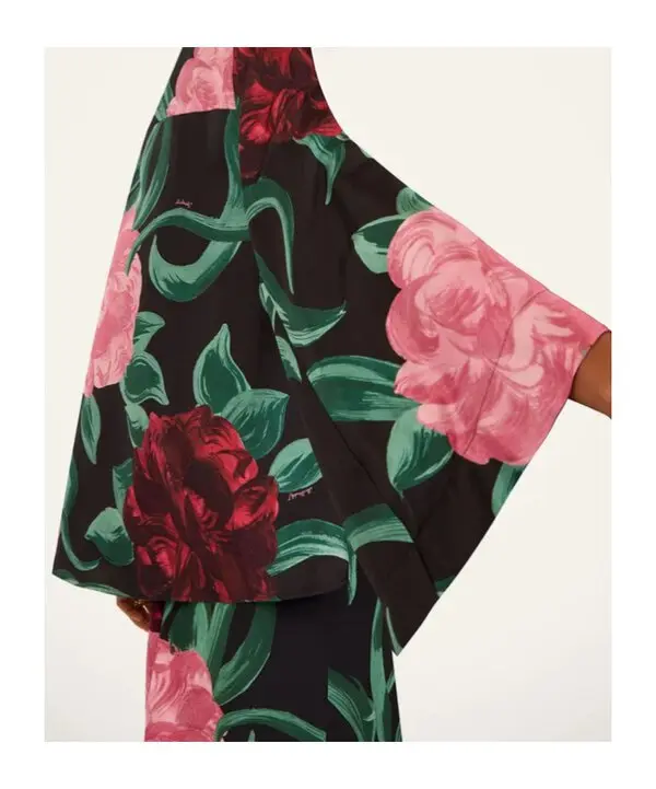 La DoubleJ Peony Print High Neck Silk Top