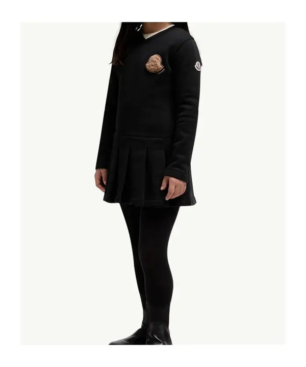 Moncler Teddy Logo Pleated Cotton Dress