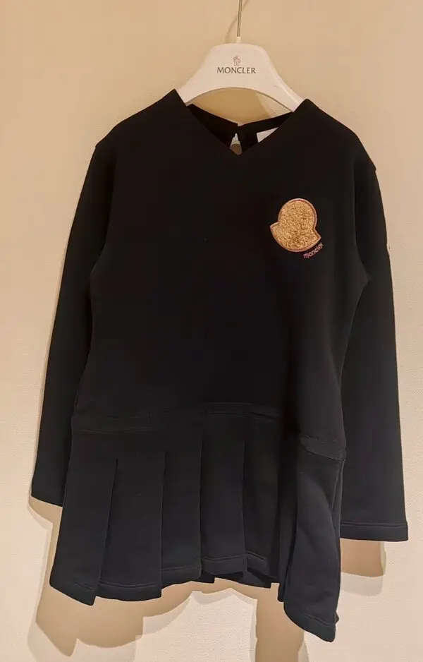 Moncler Teddy Logo Pleated Cotton Dress