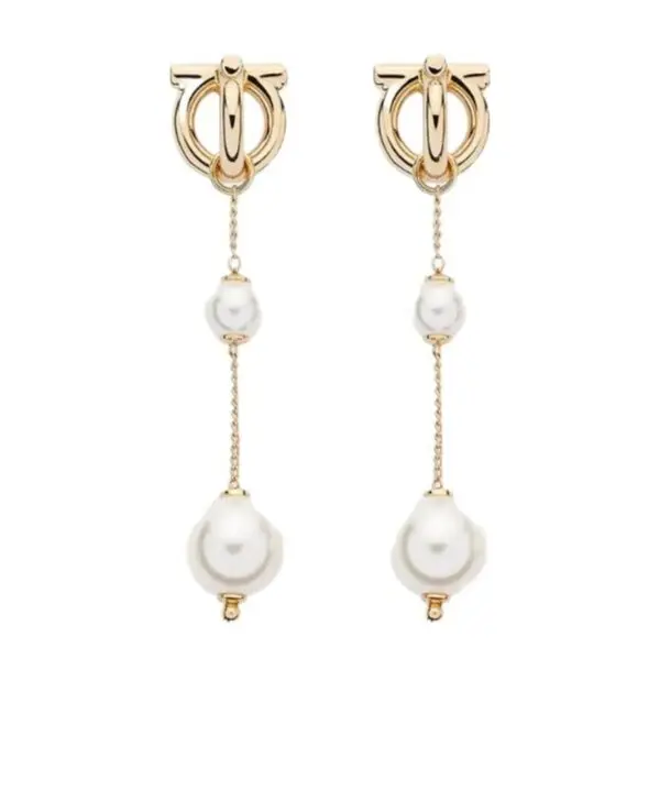 FERRAGAMO Gancini Pearl Pendant Earrings - White