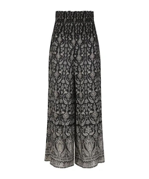 Veronica Beard Smocked Wide-leg Paisley Print Pants