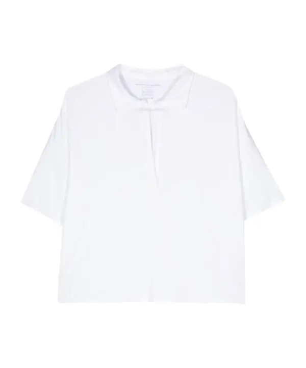 Majestic Filatures Short-sleeved Blouse With Slit Collar - White