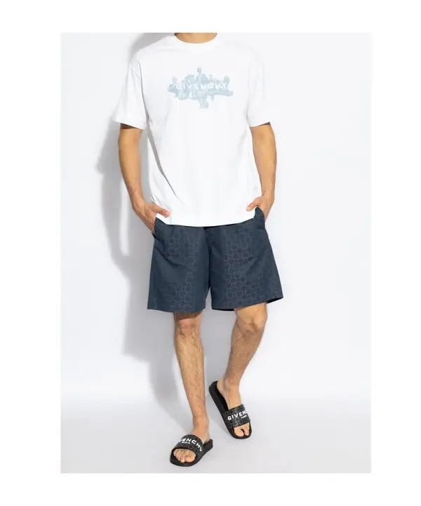 Givenchy Monogrammed Elastic Waist Shorts - Navy Blue