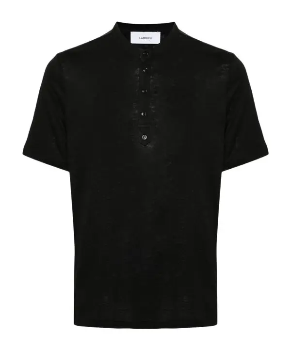 LARDINI Short Sleeved Mock-neck T-shirt - Black