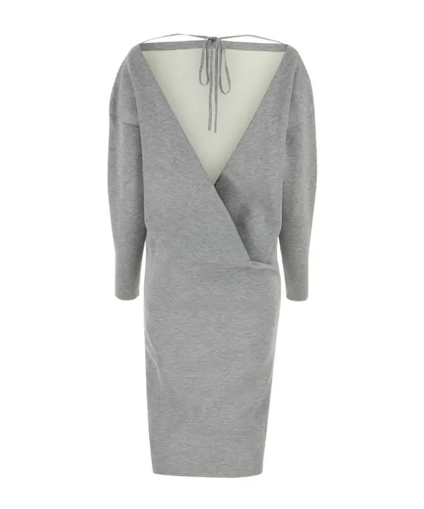 Gucci Wrap Stretch Midi Dress With Belt - Light Gray