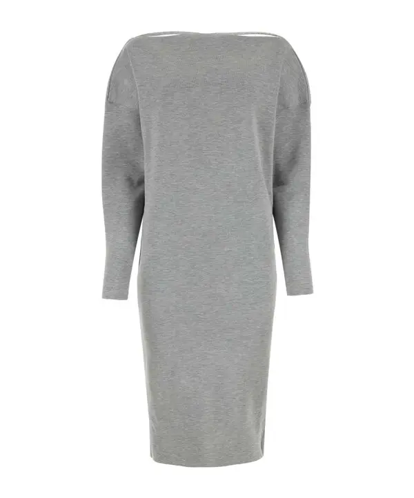 Gucci Wrap Stretch Midi Dress With Belt - Light Gray