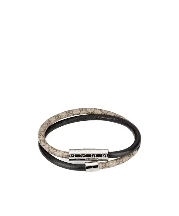 Gucci Double Bracelet With Gg Detail - Beige And Dark Brown