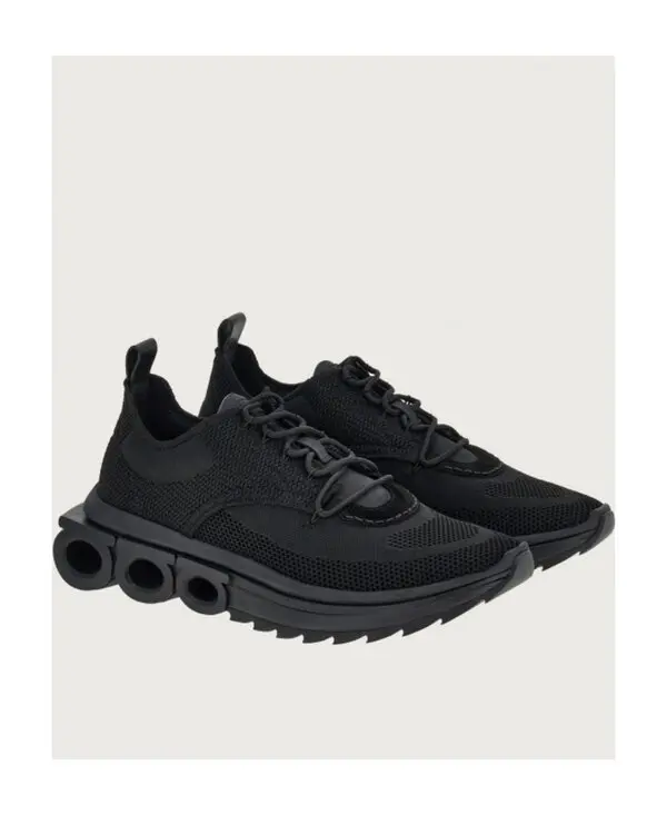 FERRAGAMO Gancini Plaque Lace-up Sneakers - Black