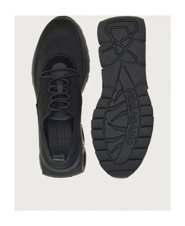 FERRAGAMO Gancini Plaque Lace-up Sneakers - Black