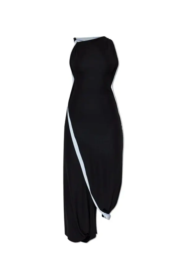 Victoria Beckham Sleeveless Asymmetrical Maxi Dress With Contrast Trim - Black
