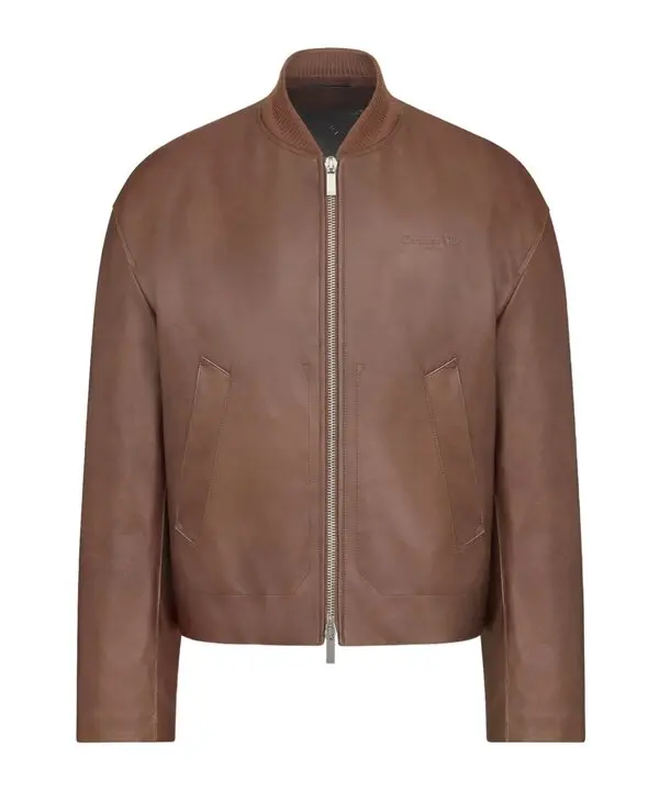 Dior Leather Bomber Jacket - Brown